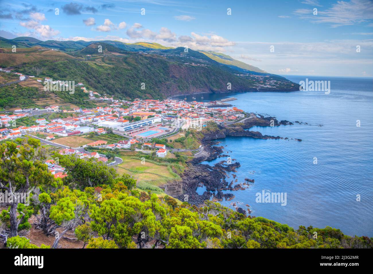 Aerial view of Velas town at Sao Jorge island in Portugal Stock Photo ...