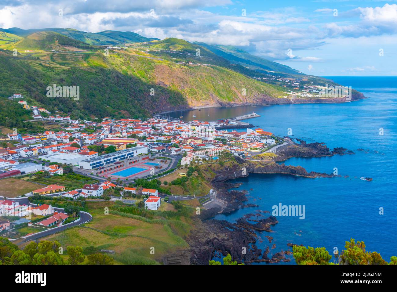 Aerial view of Velas town at Sao Jorge island in Portugal Stock Photo ...