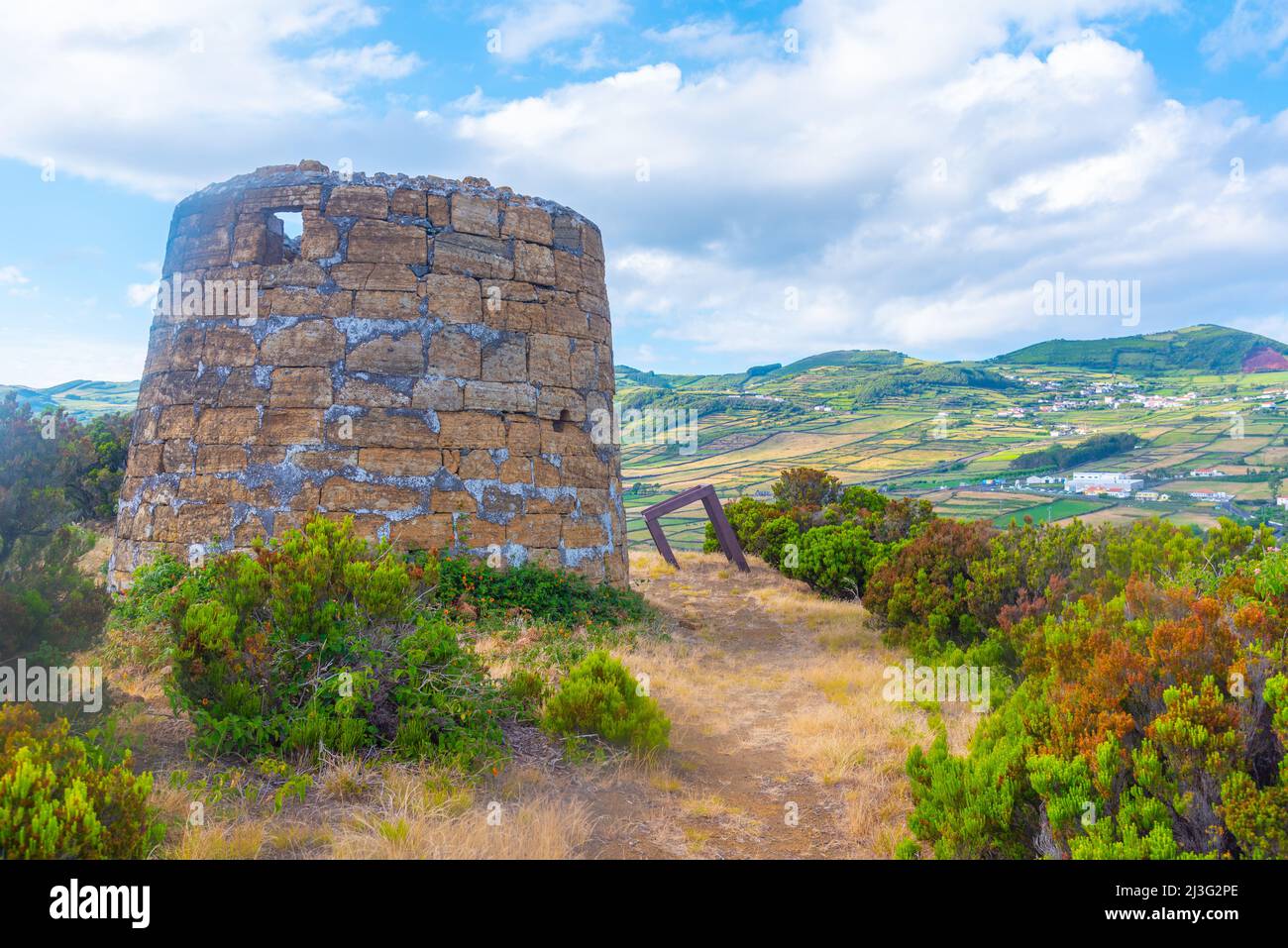 Old lookout tower at Morro Grande caldera near Vleas town, Sao Jorge ...