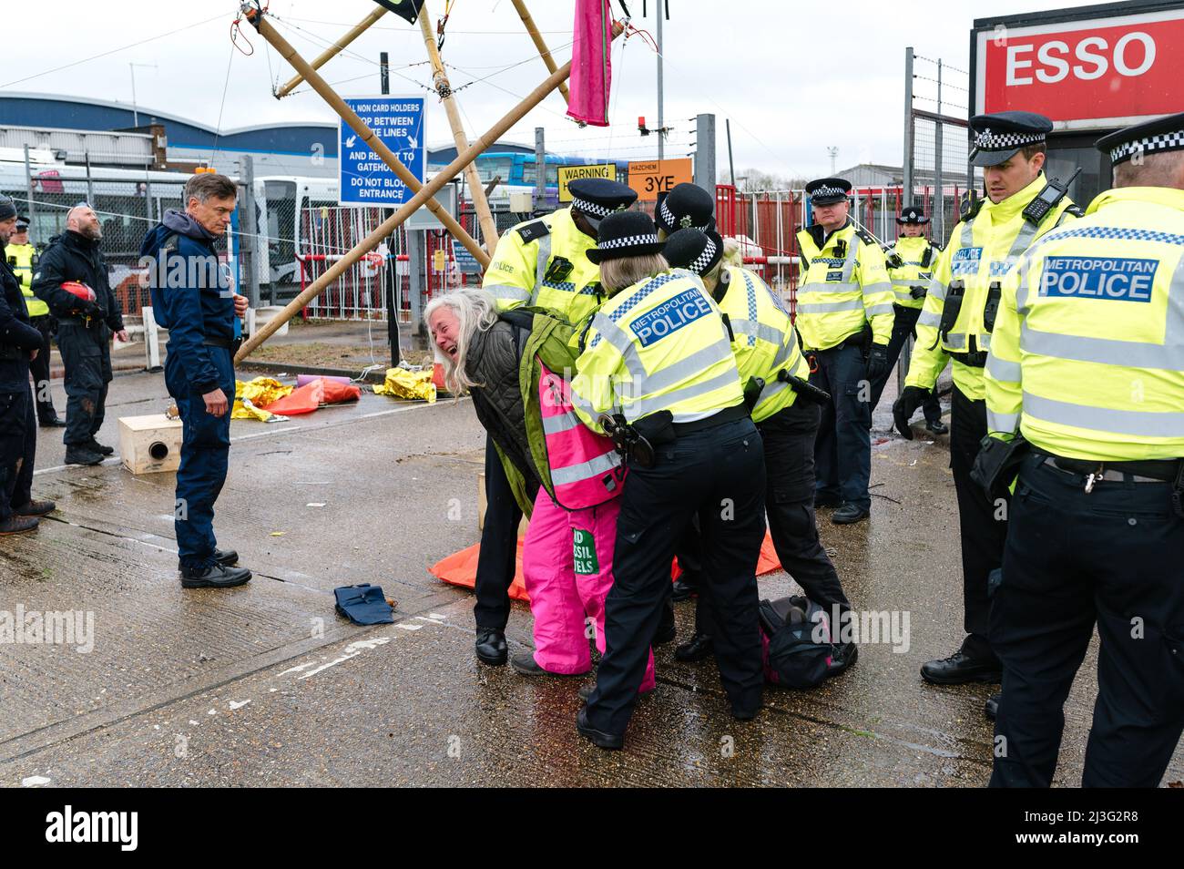 Stanwell, UK. 4 April 2022. Extinction Rebellion protesters blocked the ...