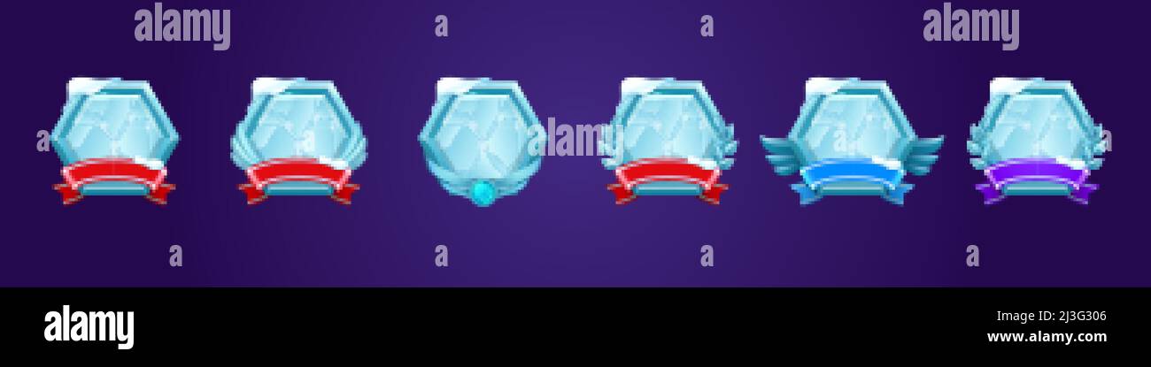 Set of ice award badges, ranking game level ui icons. Empty frozen ...