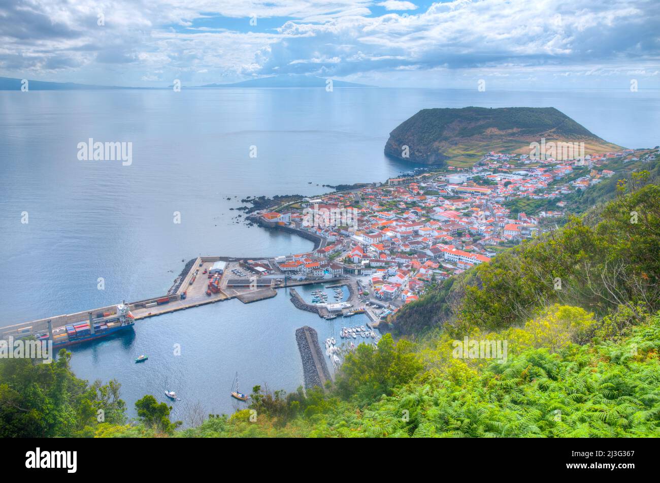 Aerial view of Velas town at Sao Jorge island in Portugal Stock Photo ...