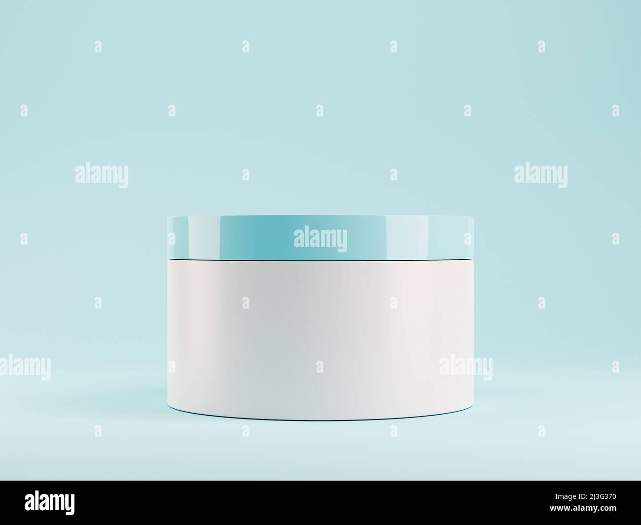 3d render of plastic white jar for cream, conditioner or gel. Blue and ...