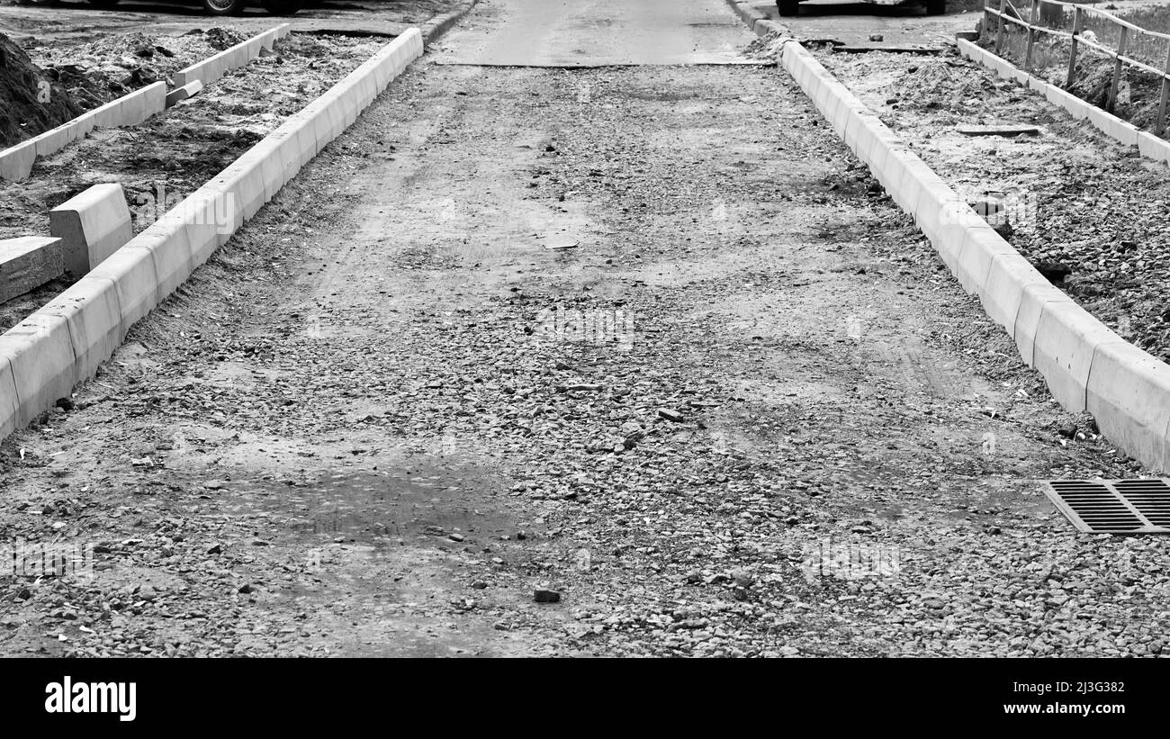 Roadbed with crushed stone gravel prepared for asphalt laying Stock ...