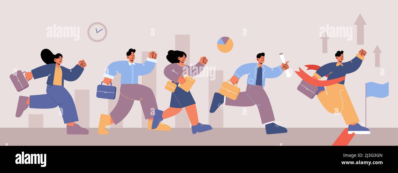 Business career competition with people race. Vector flat illustration ...
