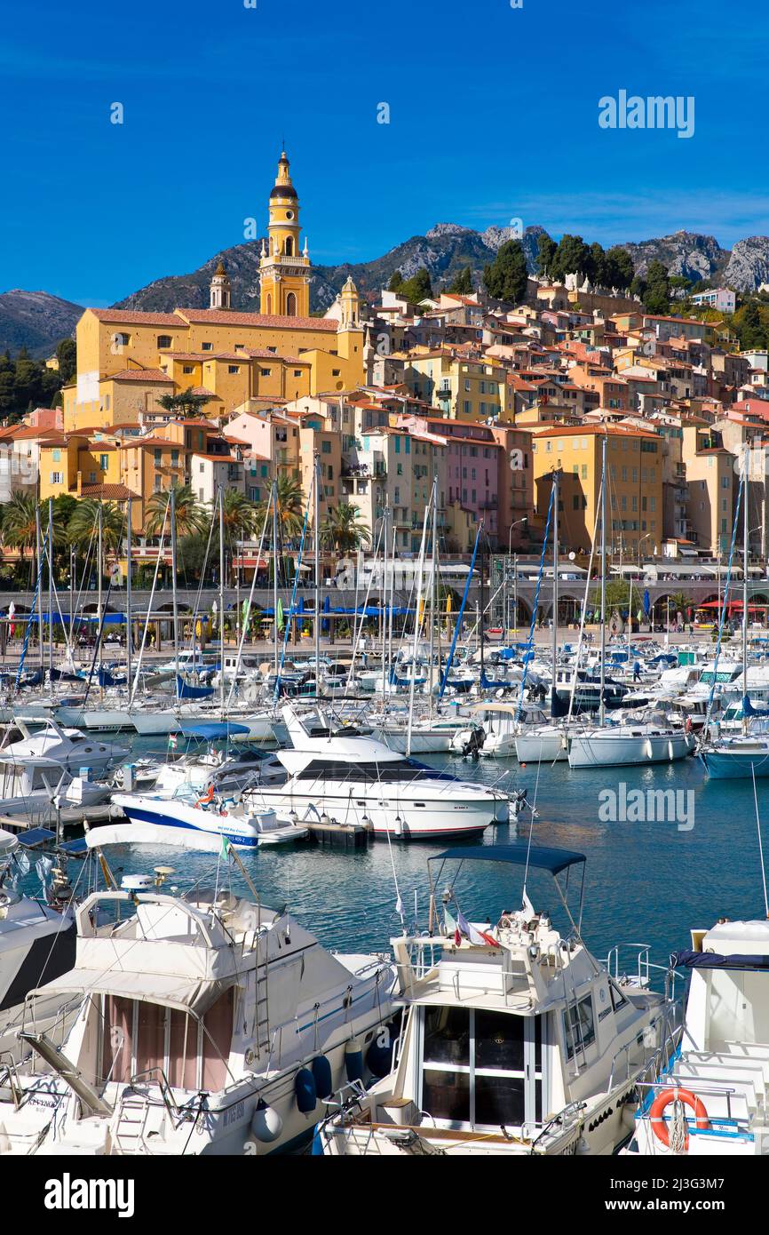 The harbour of Menton, with the basilica of Saint-Michel-Archange ...