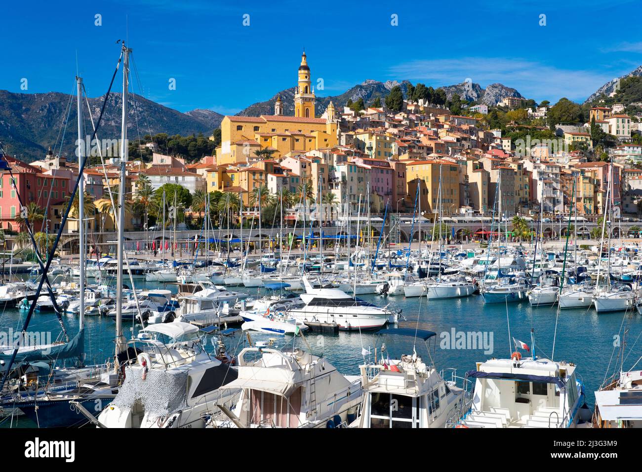The harbour of Menton, with the basilica of Saint-Michel-Archange ...