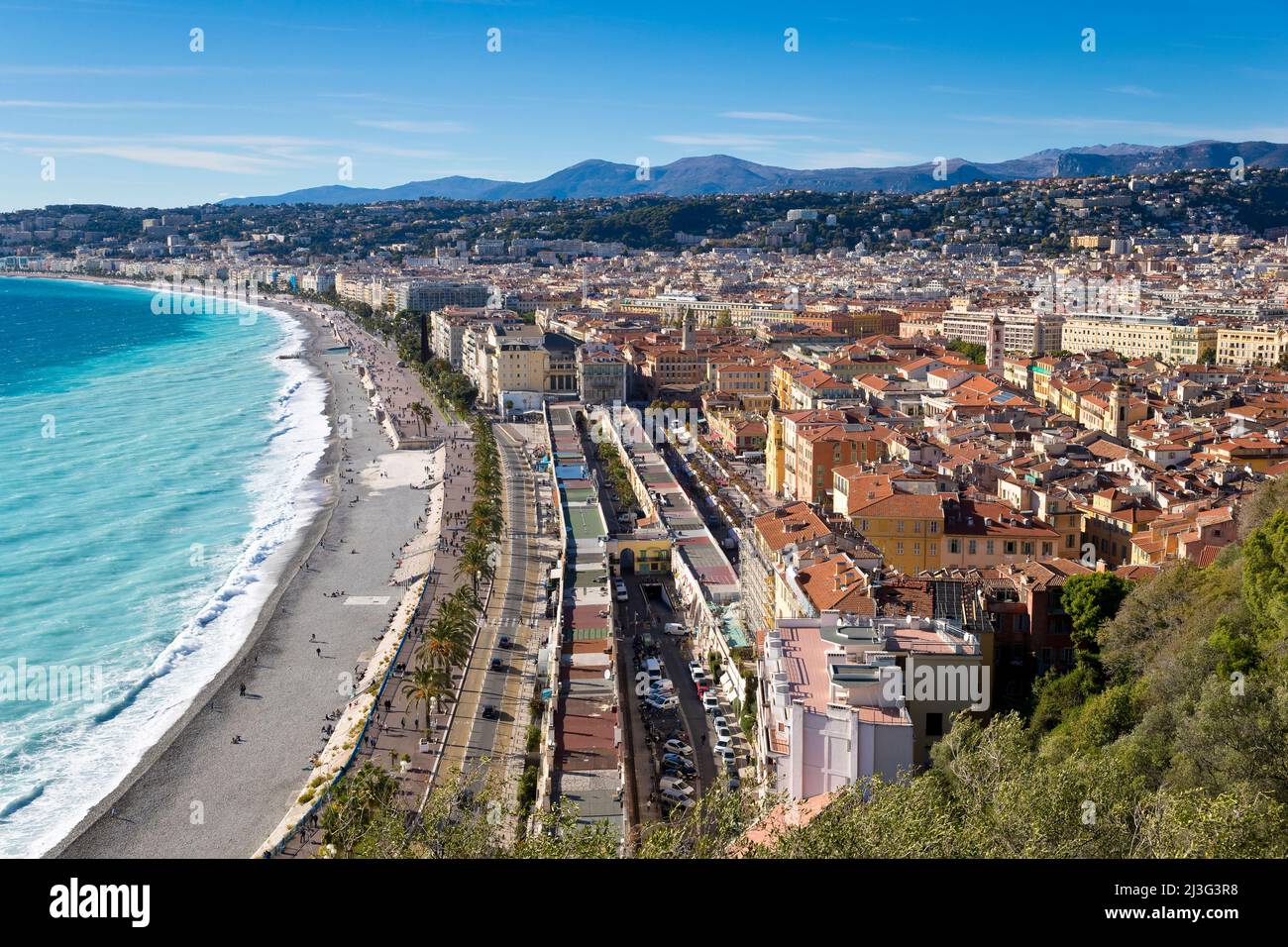 Panoramic view of Nice and the Promenade des Anglais, French Riviera ...