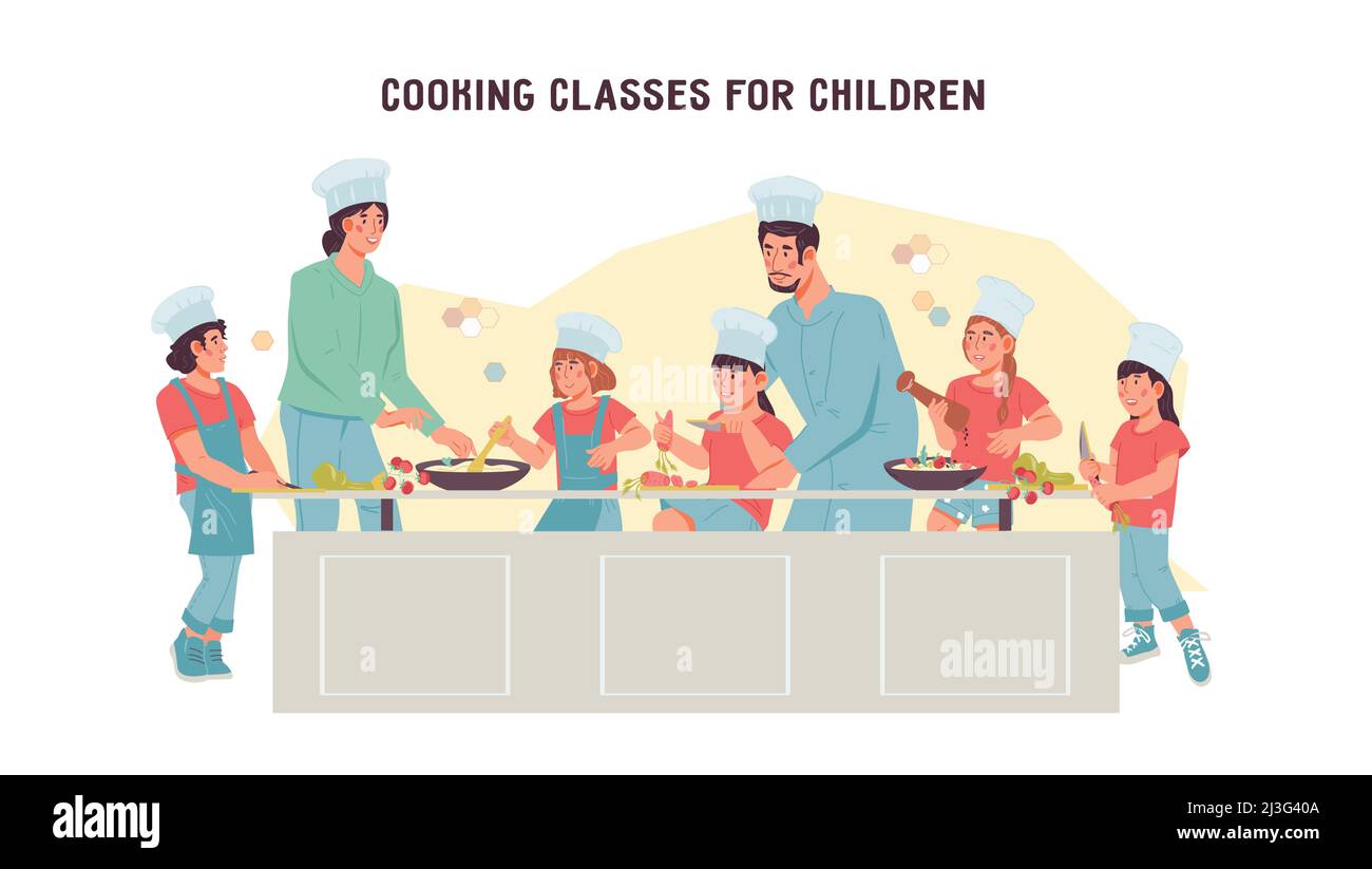 Culinary courses for children website template. Web banner with ...