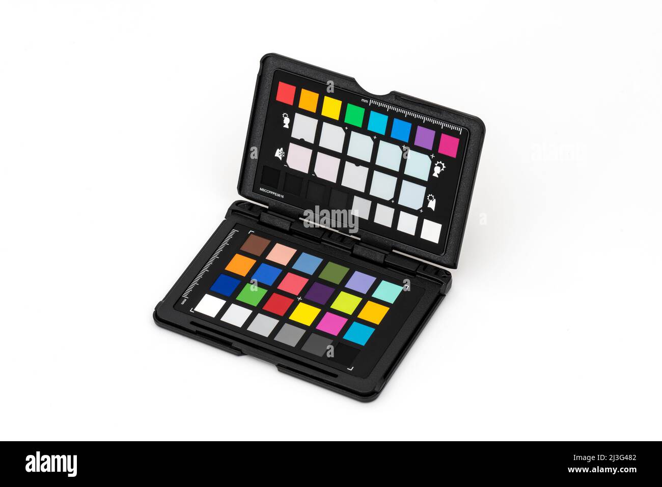 Close up view of color checker card equipment on the white background ...
