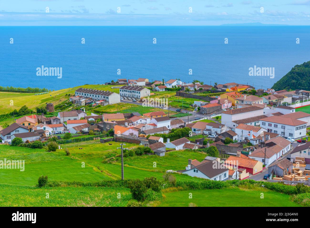 Aerial view of Aqua Retorta town at Sao Miguel island, Azores Portugal ...