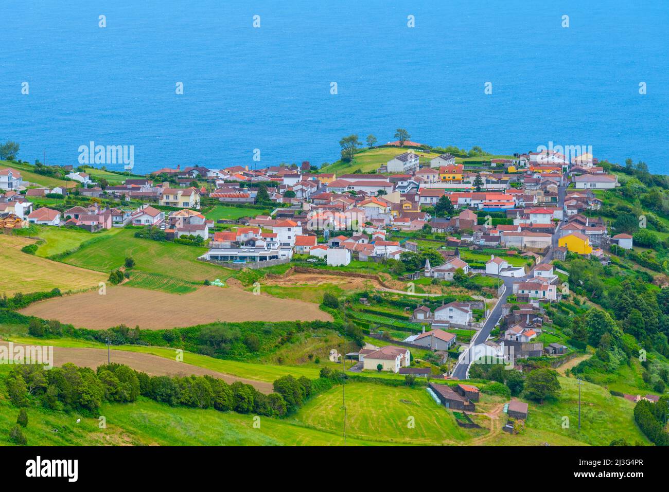 Aerial view of Aqua Retorta town at Sao Miguel island, Azores Portugal ...