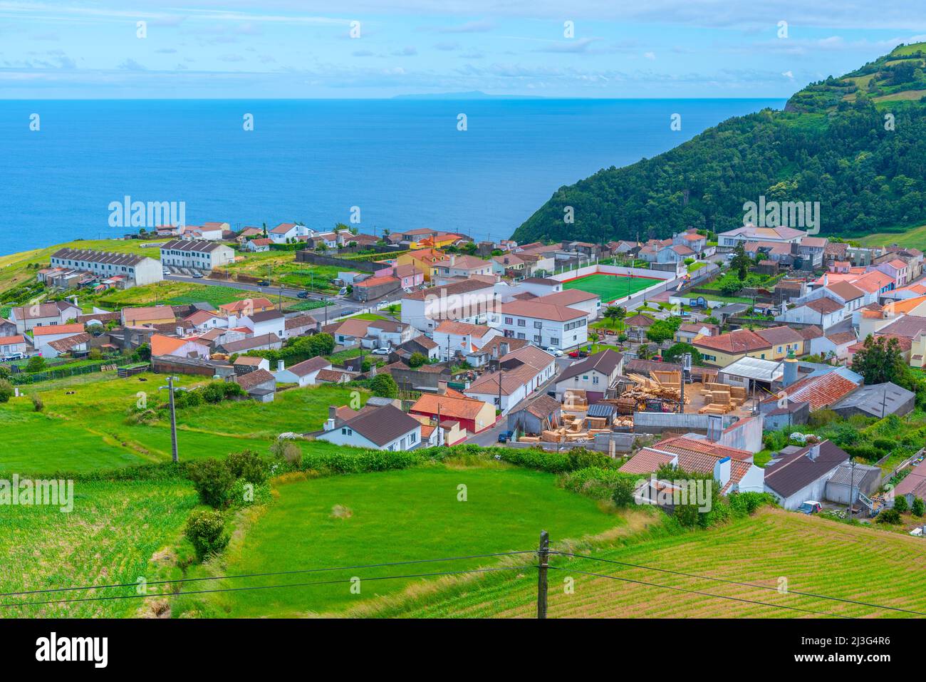 Aerial view of Aqua Retorta town at Sao Miguel island, Azores Portugal ...