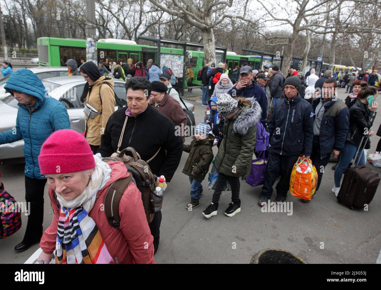 Odessa, Ukraine. 07th Apr, 2022. Displaced people arrive after ...