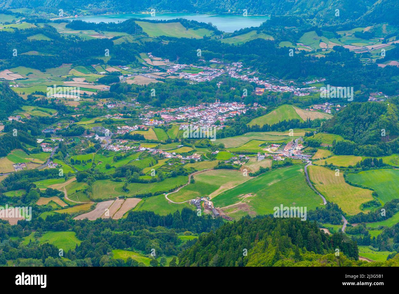 Aerial view of Furnas town at Sao Miguel island, Azores, Portugal Stock ...