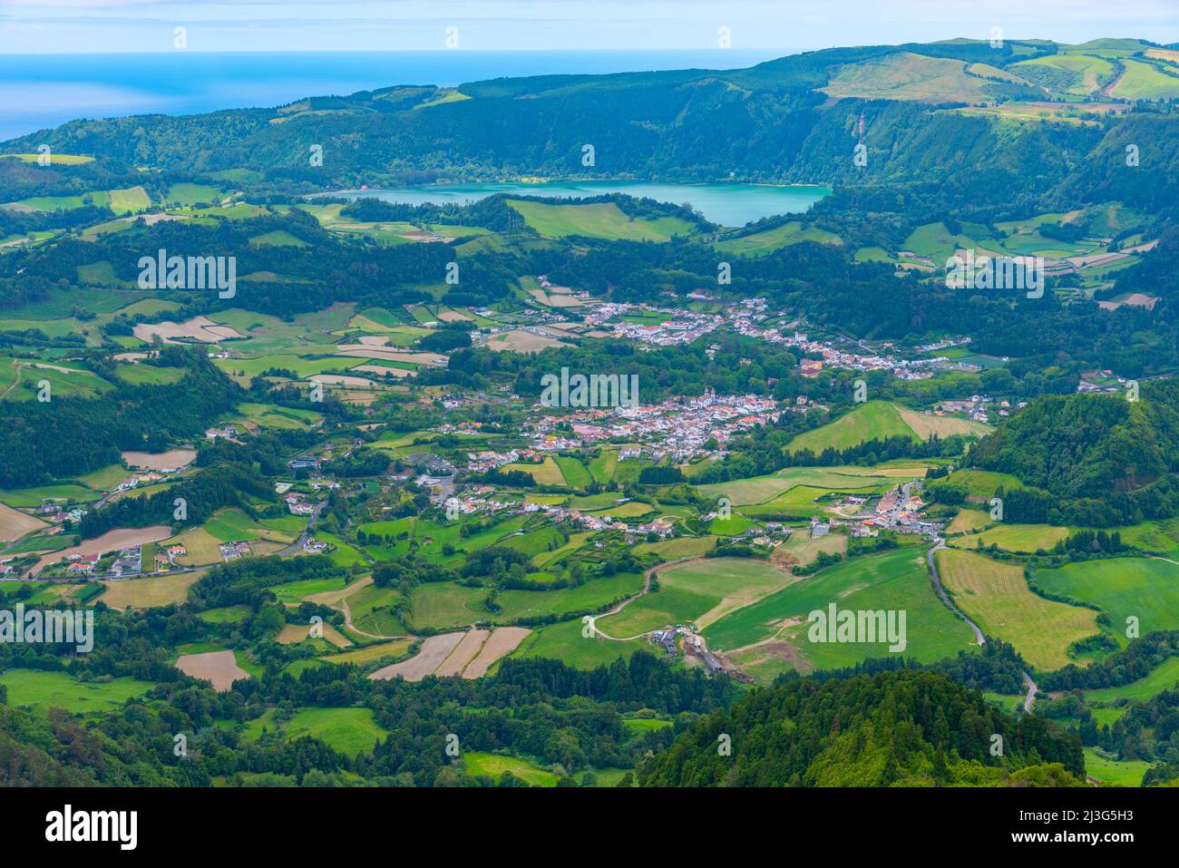 Aerial view of Furnas town at Sao Miguel island, Azores, Portugal Stock ...
