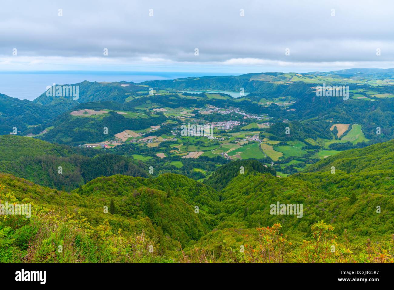 Aerial view of Furnas town at Sao Miguel island, Azores, Portugal Stock ...