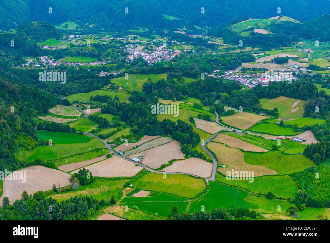 Aerial view of Furnas town at Sao Miguel island, Azores, Portugal Stock ...
