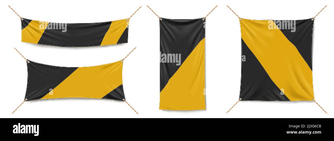 Vinyl banners, canvas posters hanging with ropes template. Vector ...