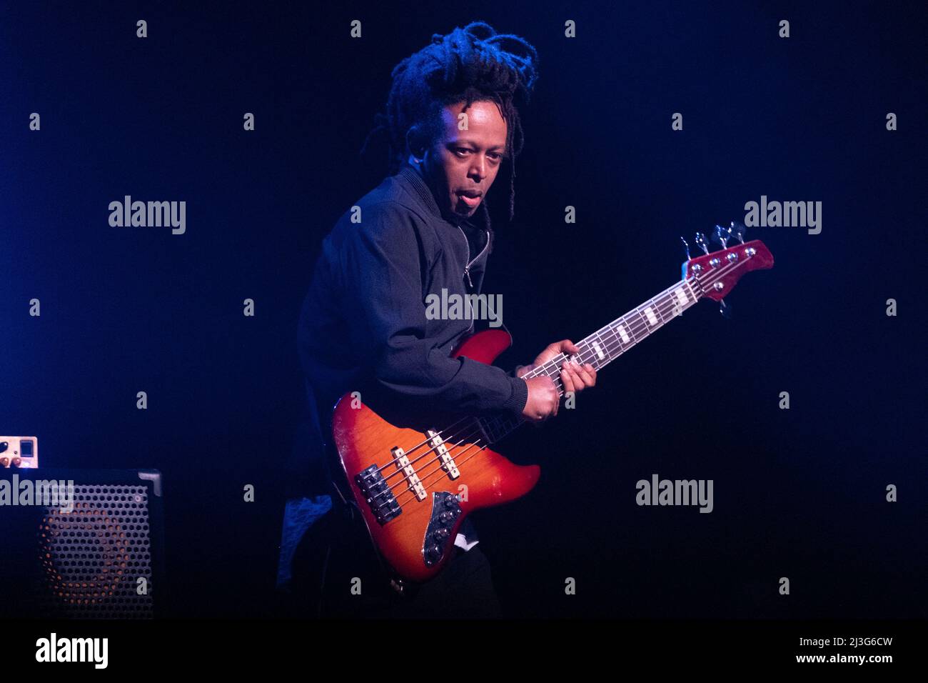 Brescia, Italy. 07th Apr, 2022. Bass player in Cory Wong 2022 European ...