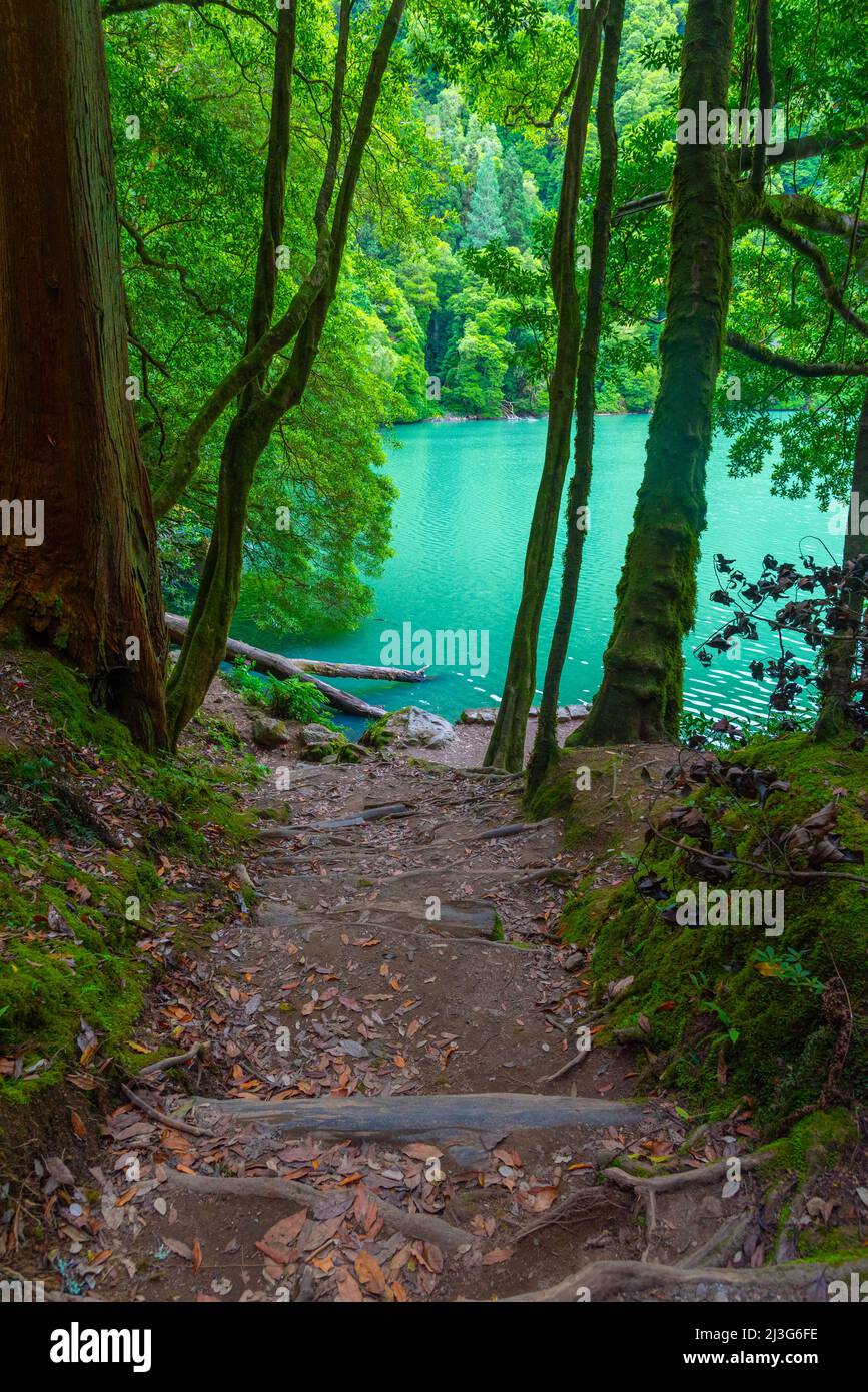 Lagoa do Congro lake at Sao Miguel island, Azores, Portugal Stock Photo ...