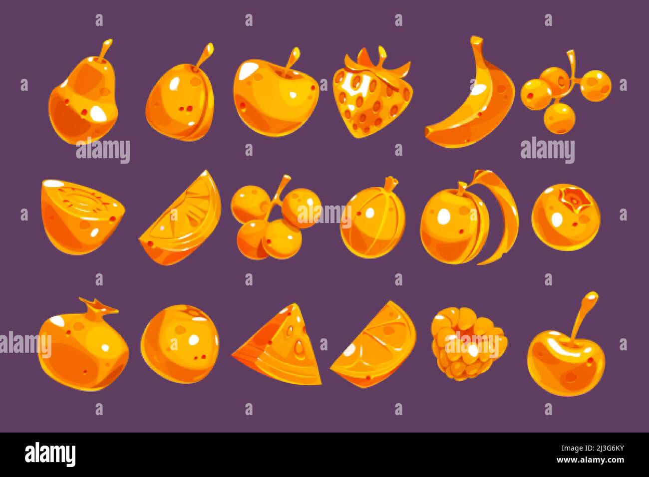 Gold fruit and berries icons for game interface, gambling slot machine ...