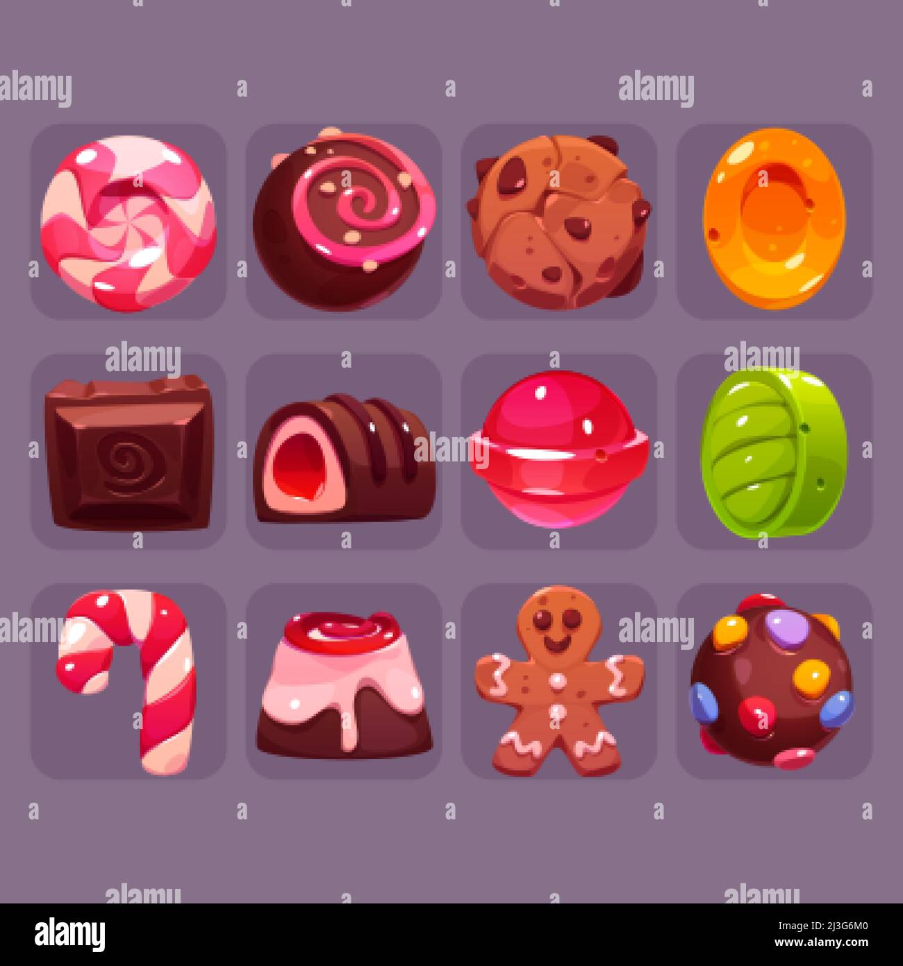 Candy game icons cartoon vector set. Sweets in slots ui elements ...