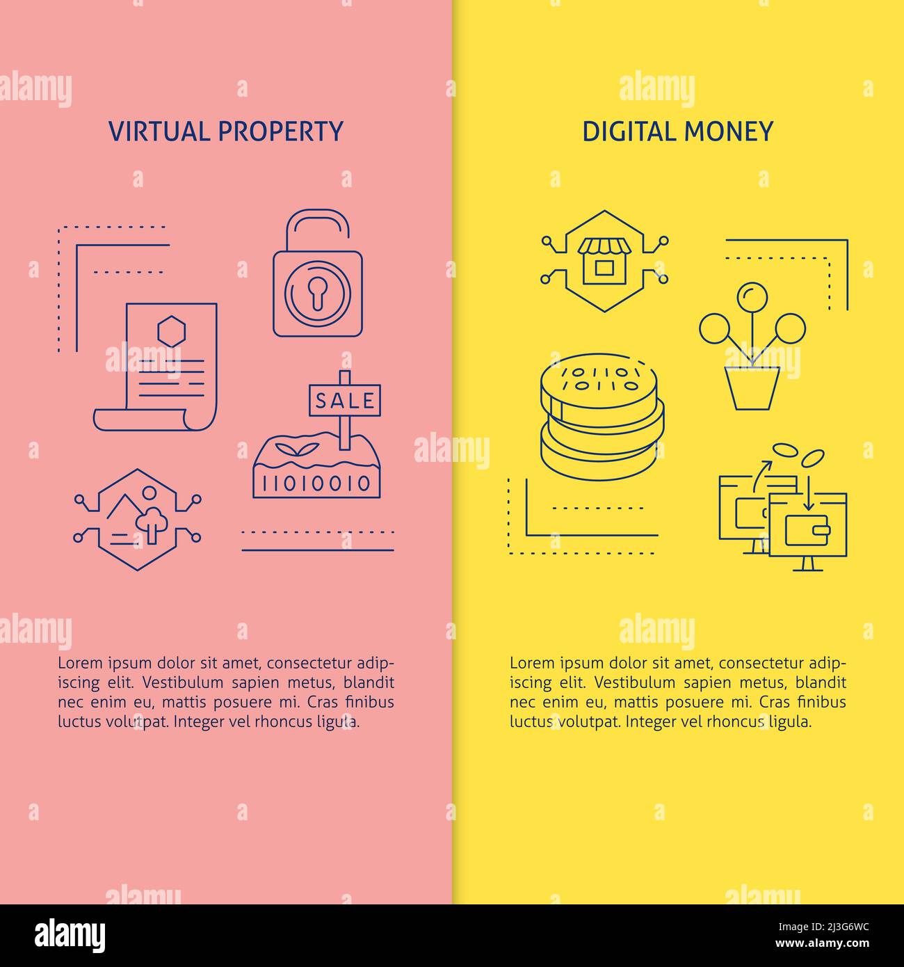 Digital assets banner templates with text. Virtual property and NFT ...