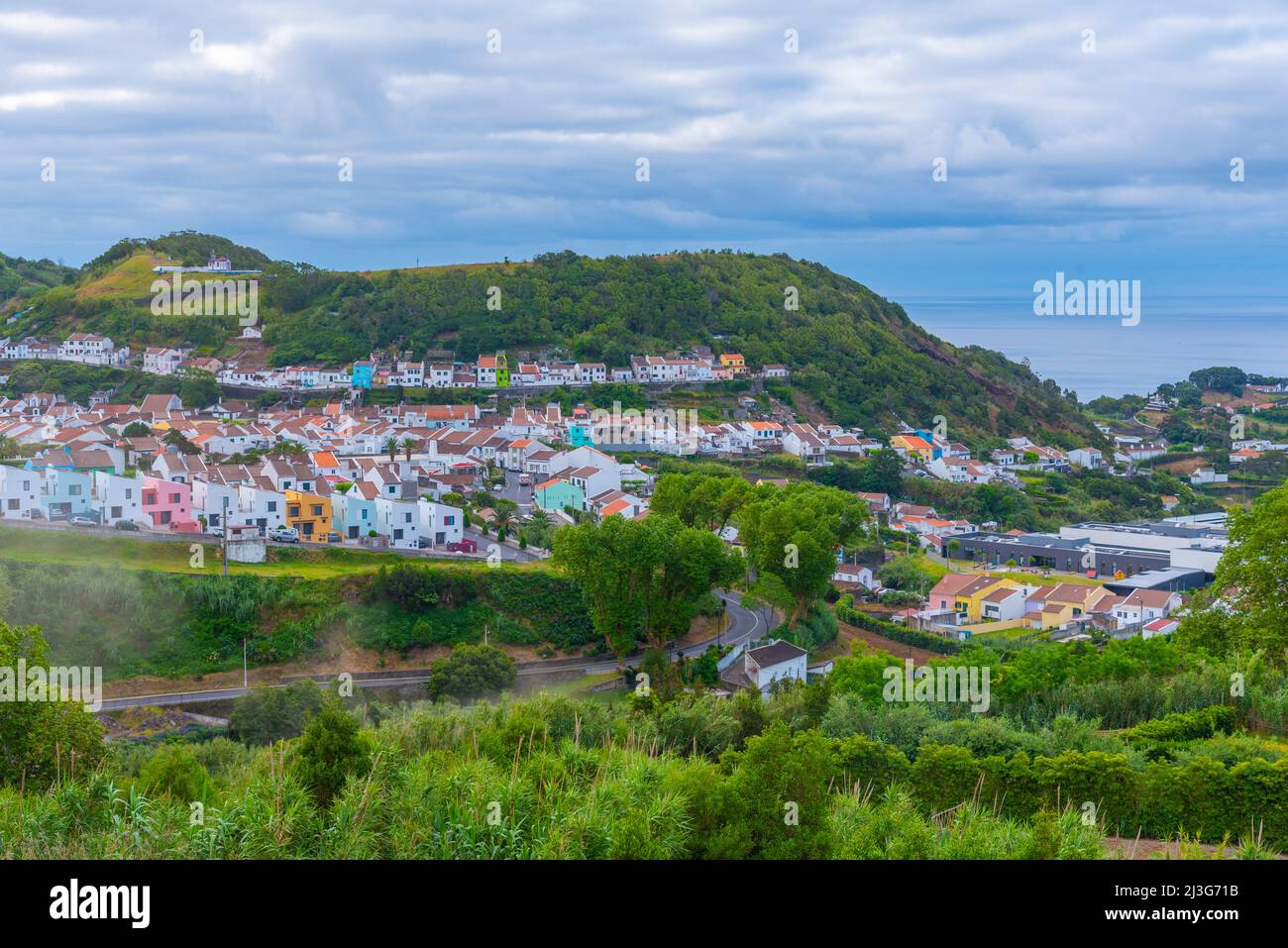 Aerial view of Aqua de Pau town at Sao Miguel island, Azores Portugal ...