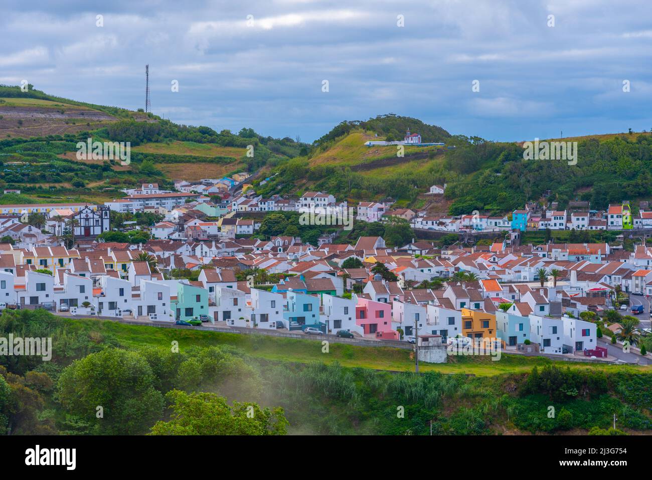Aerial view of Aqua de Pau town at Sao Miguel island, Azores Portugal ...