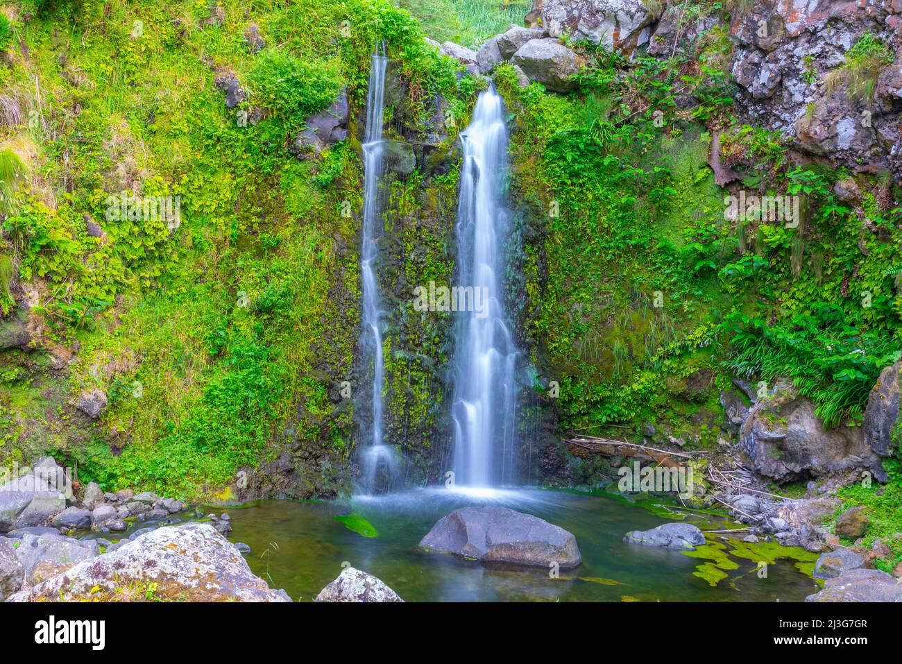 Waterfall near poco azul at Sao Miguel island in Portugal Stock Photo ...