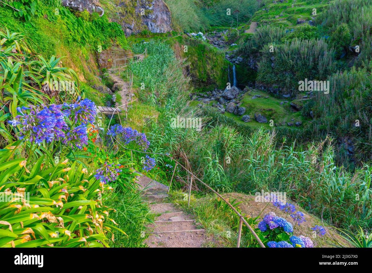 Waterfall near poco azul at Sao Miguel island in Portugal Stock Photo ...