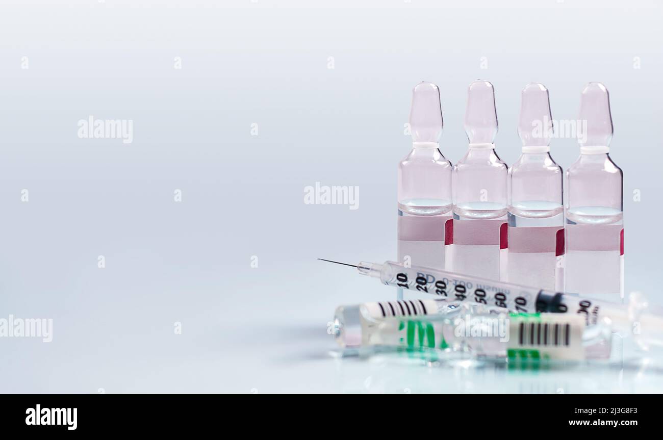 medical syringe and medicine for injection on white background Stock ...