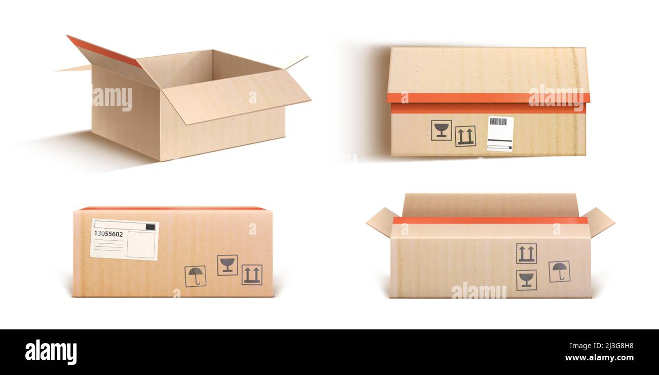 Cardboard boxes for package parcel, delivery and shipping cargo. Vector ...