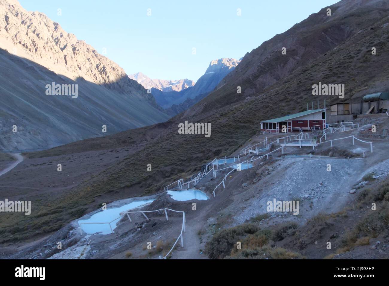 Thermal water pools at Termas Valle de Colina, Cajón del Maipo, a ...