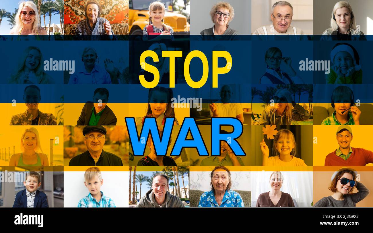 faces collage with flag ukraine. stop war Stock Photo - Alamy