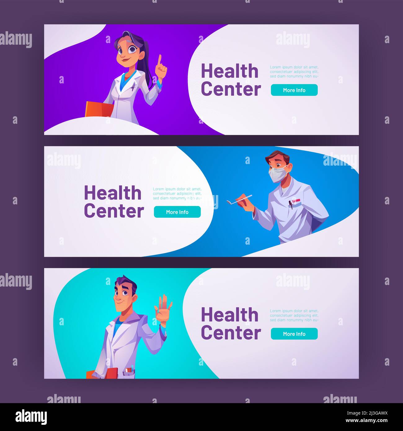 Health center banners with doctors in professional uniform. Vector ...