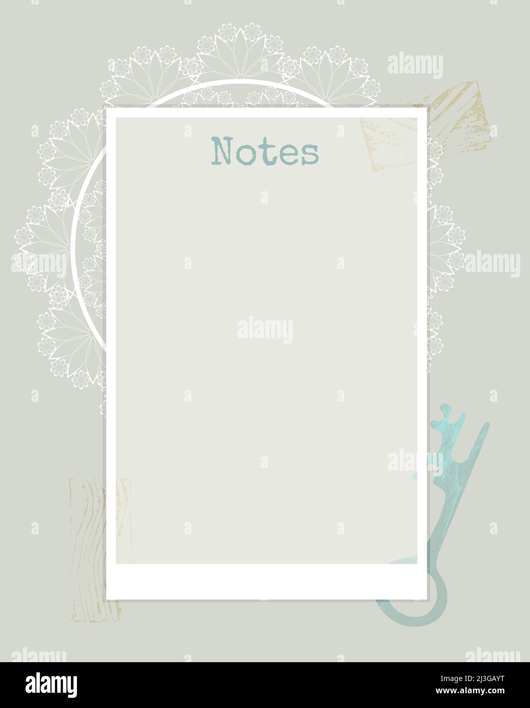 Notes blank vintage collage with key and stamp, lace, for notes, to-do ...