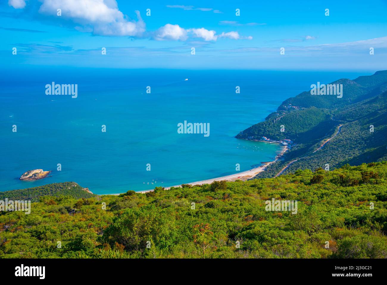 Green coastline of natural park of Arrabida near Setubal in Portugal ...