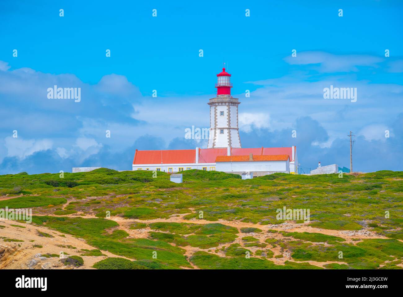 Lighthouse at Cabo Espichel at natural park Arrabida in Portugal Stock Photo - Alamy