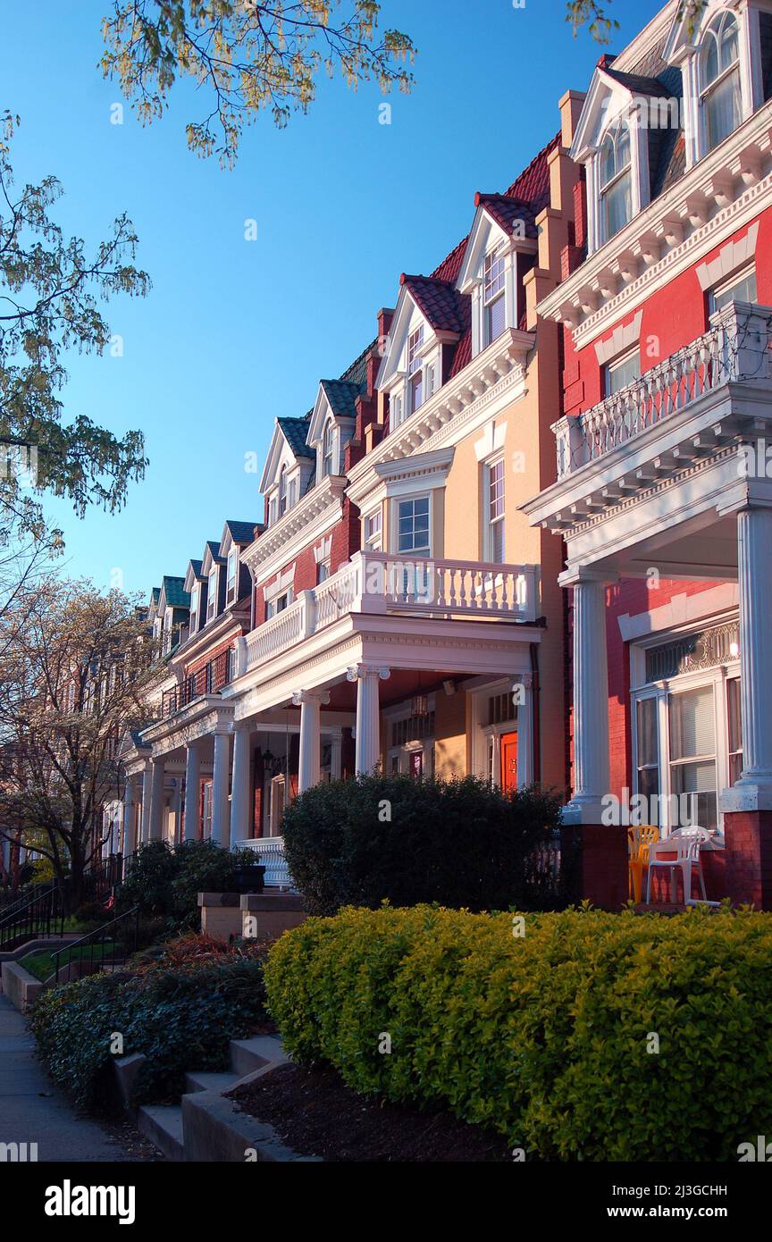 Classic homes line the streets of Monument Avenue in Richmond, Virginia ...