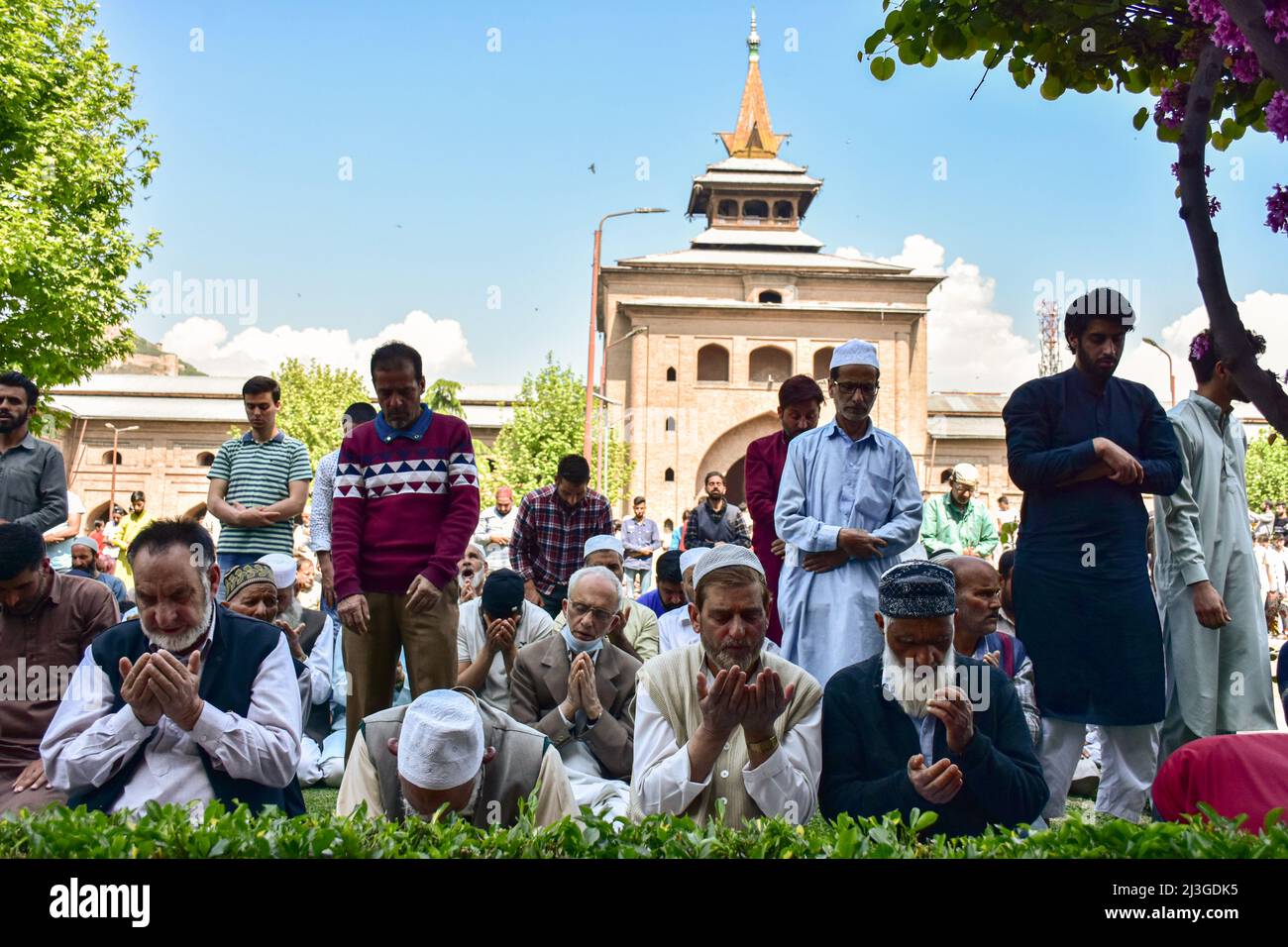 Kashmiri Muslims pray at the Grand Mosque (Jamia Masjid) during the ...