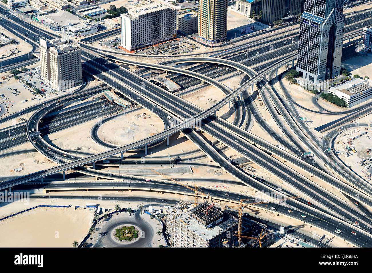 Dubai. UAE. Aerial view from Burj Khalifa. Highway intersection Stock ...