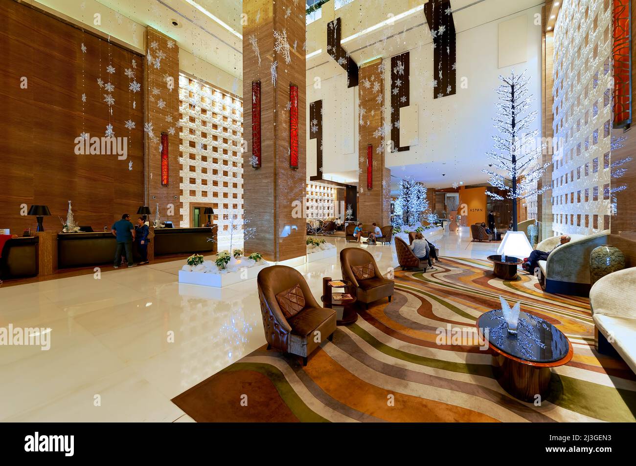 Dubai. UAE. The lobby of the Kempinski Luxury Hotel Stock Photo - Alamy