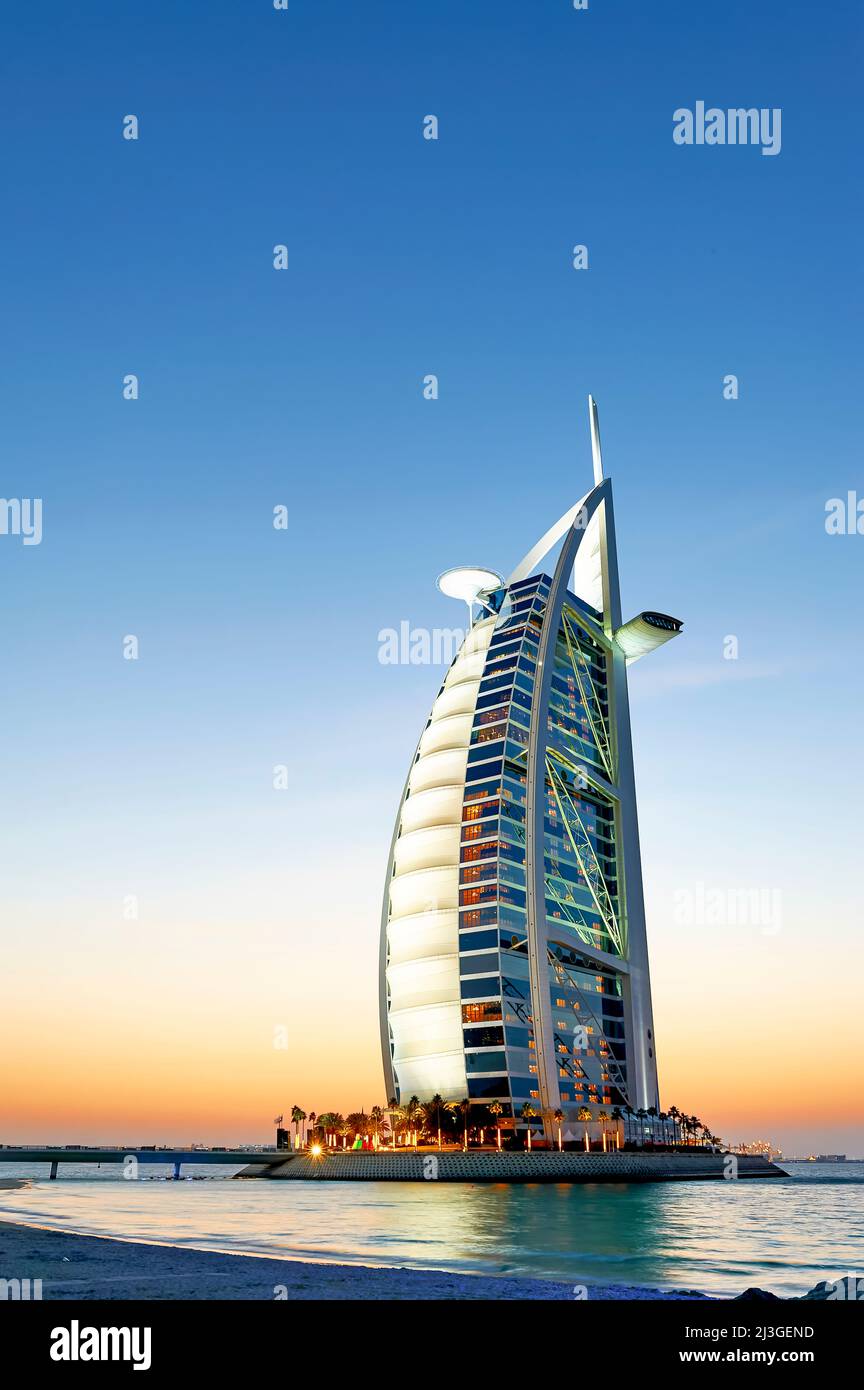 Burj al arab dubai sunset uae hi-res stock photography and images - Alamy