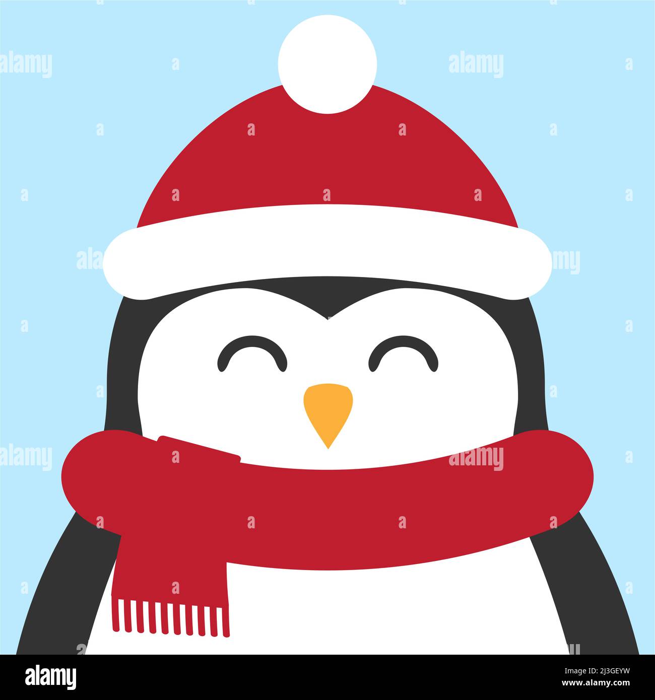 Vector flat cartoon penguin face in winter hat and scarf isolated on ...