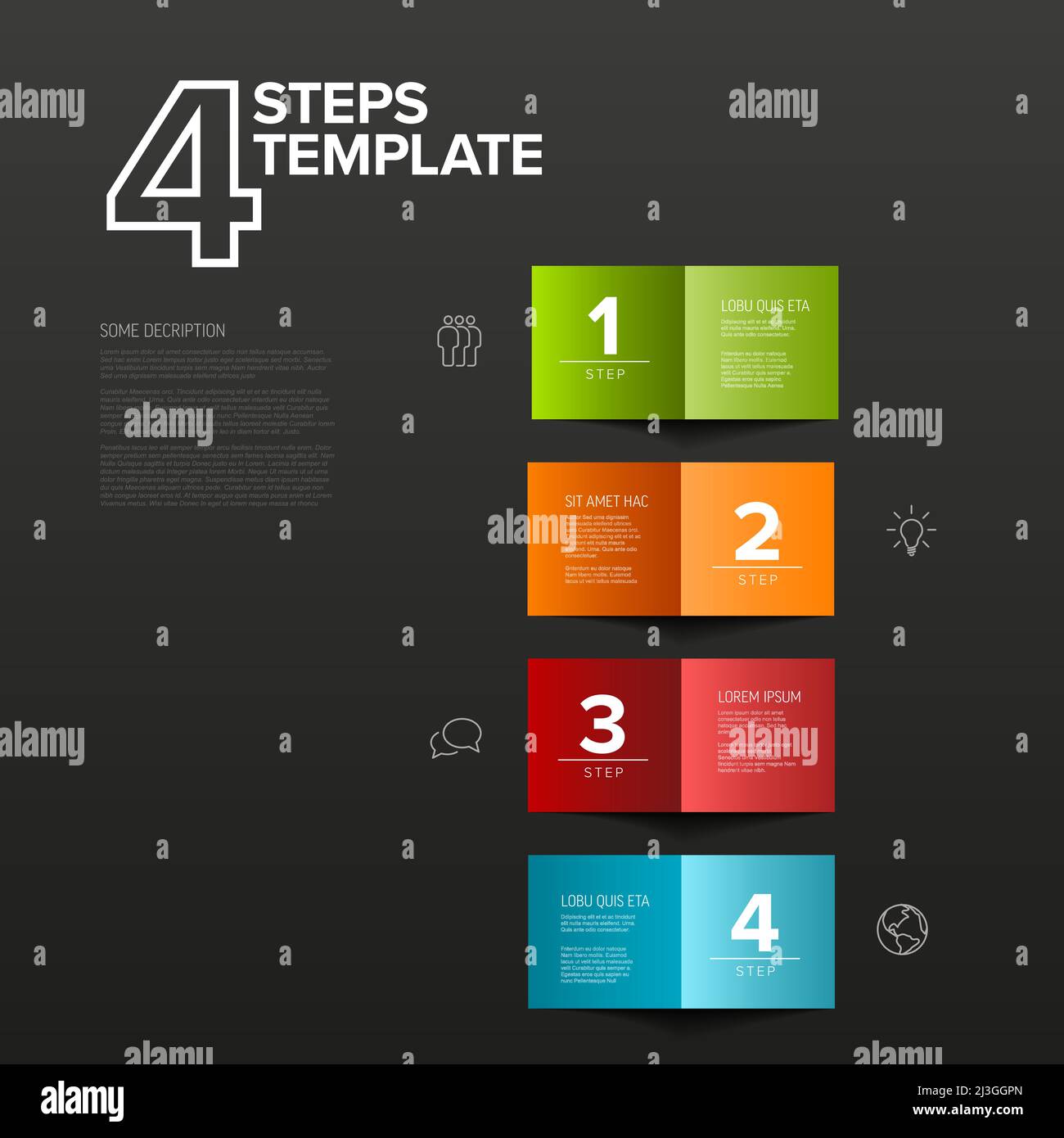 Vector four simple colorful folded paper steps progress template with ...