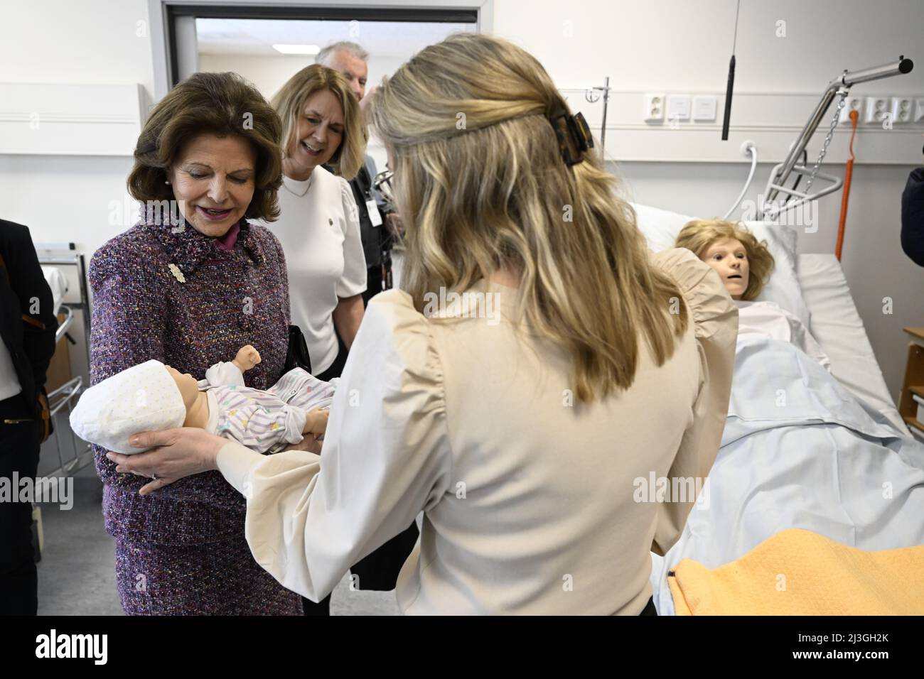 King Carl Gustaf and Queen Silvia visit Ostersund hospital in Ostersund, Sweden on April 08 ...