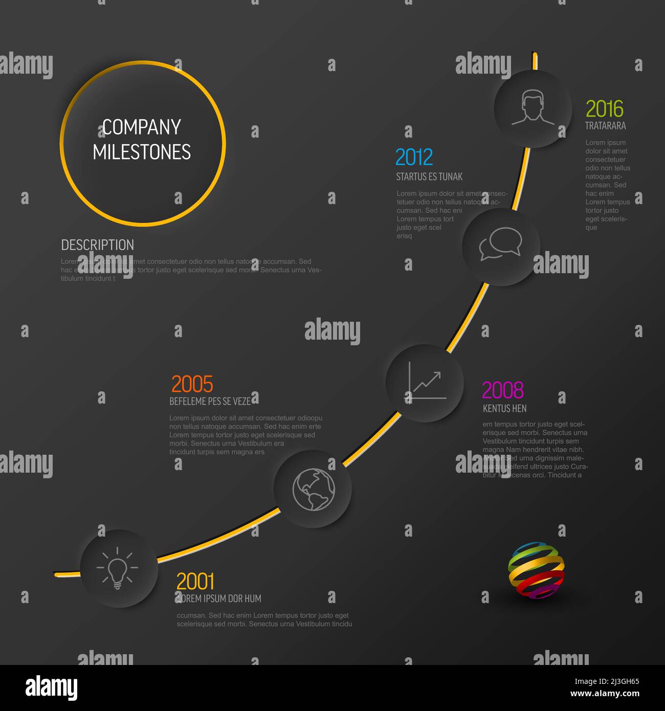 Infographic progress timeline template with relief circle elements with ...