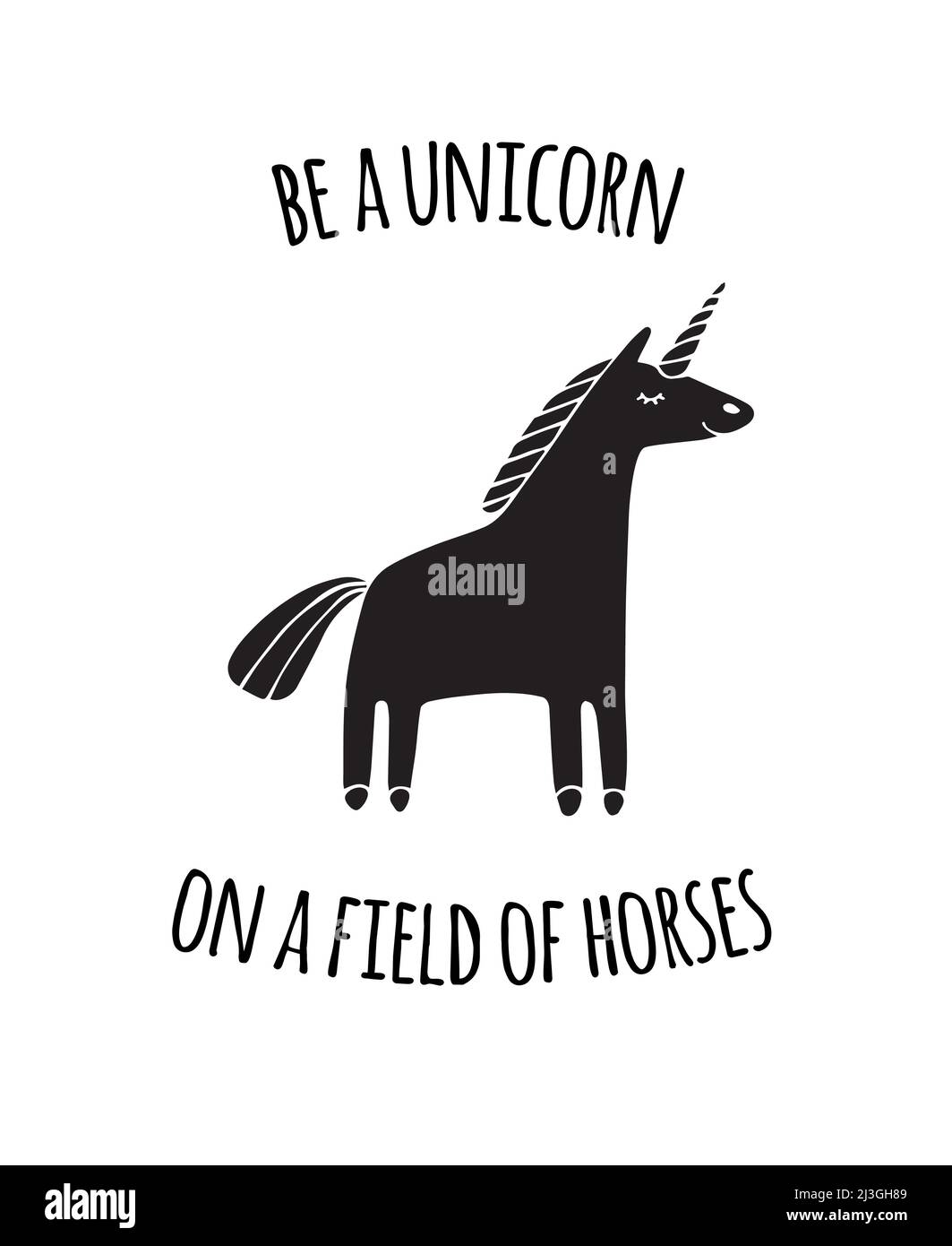 Vector hand drawn doodle black unicorn silhouette with quote isolated ...